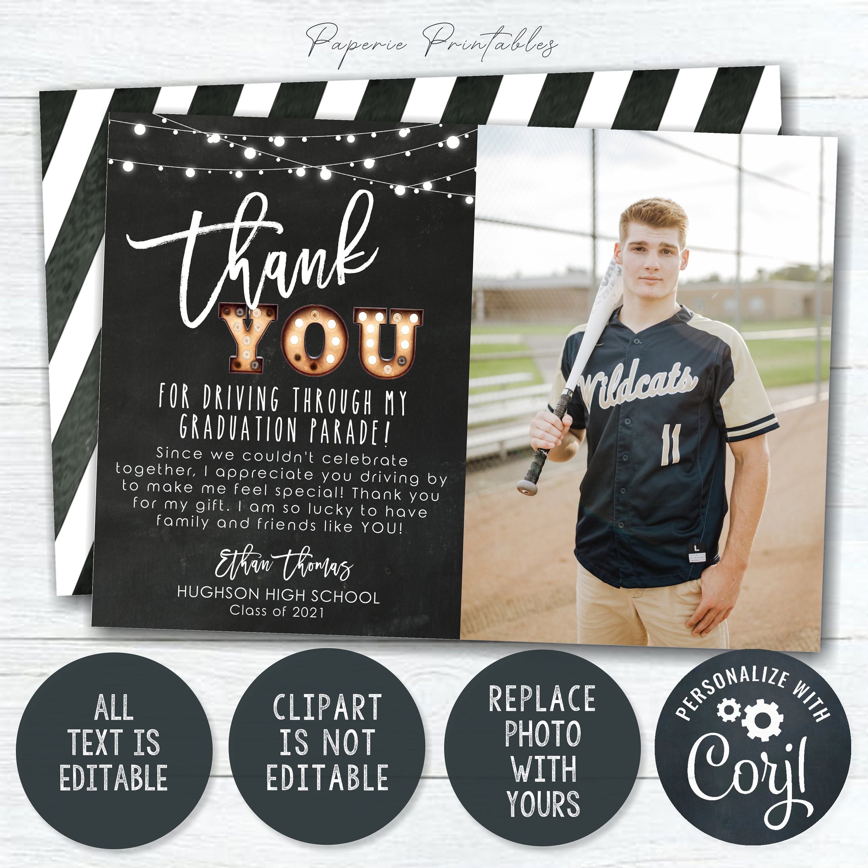 Editable Graduation Parade Thank You Card: Photo Option (DIY Corjl) # ...