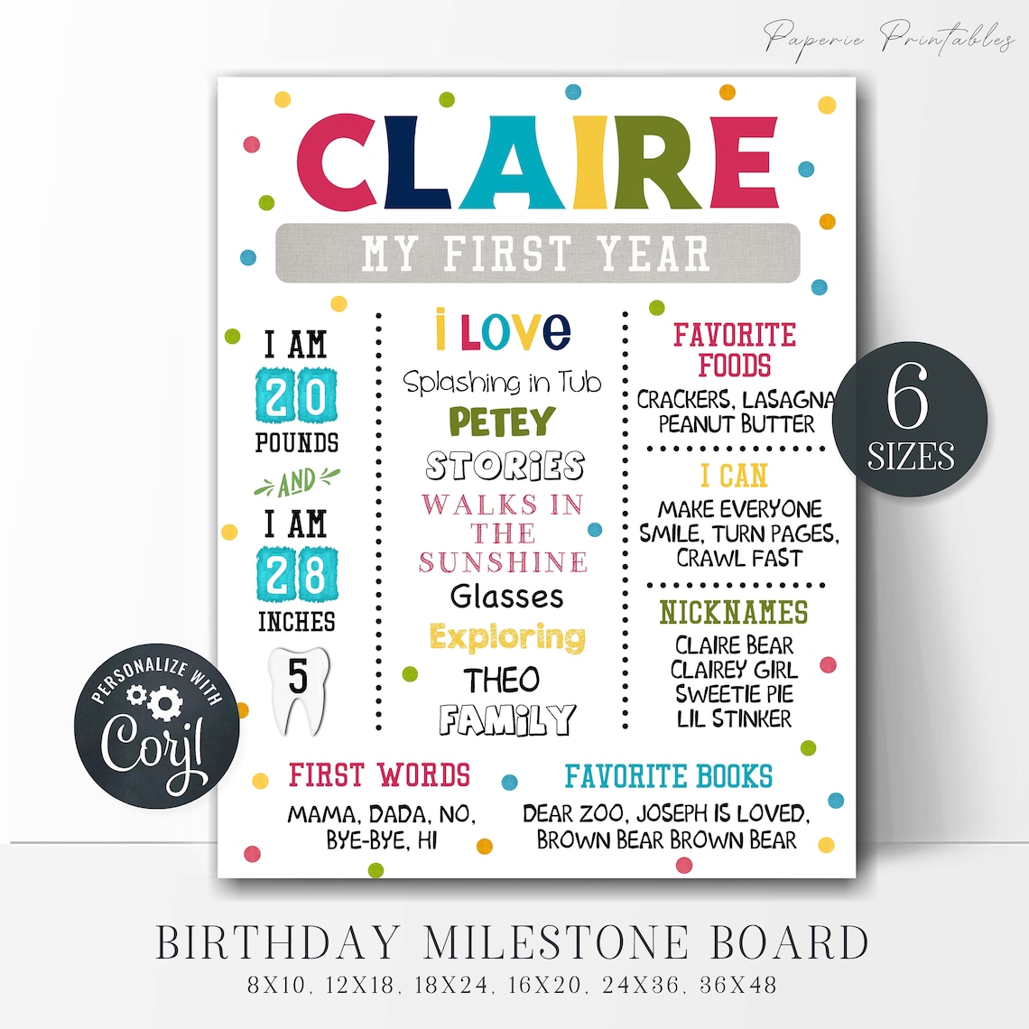 EDITABLE Birthday Milestone Poster Primary Color Birthday - Etsy
