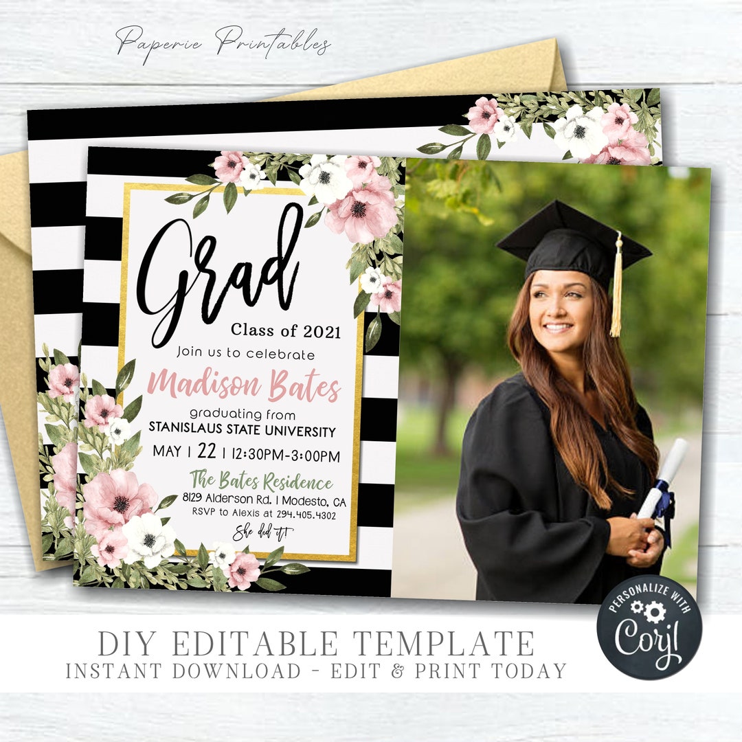 EDITABLE Grad Party Invitation, Girl Graduation Party Template, Class ...