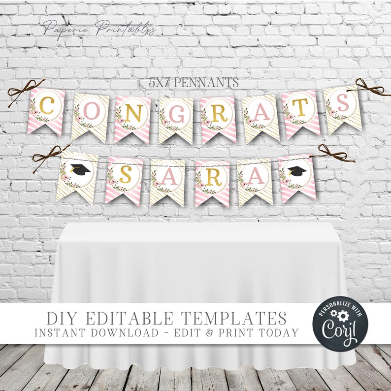 EDITABLE Graduation Congratulations Banner Graduation Pennant - Etsy