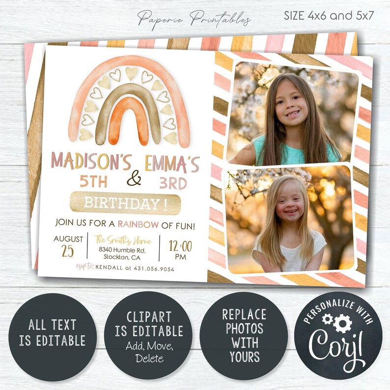 EDITABLE Boho Rainbow Birthday Invitation Rainbow Invitation - Etsy