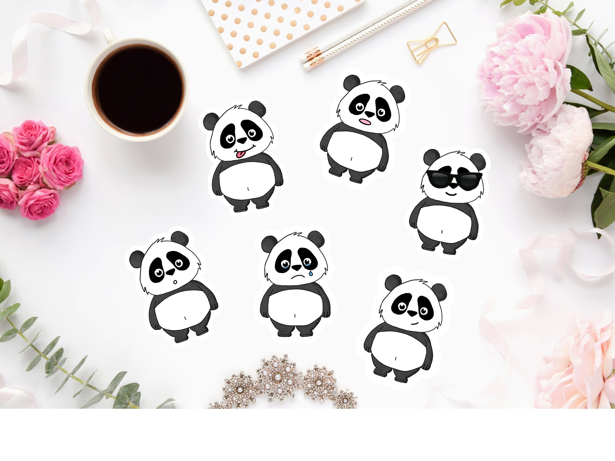 Panda Die Cut Stickers, Sticker Pack, Animal Stickers, Panda Sticker ...