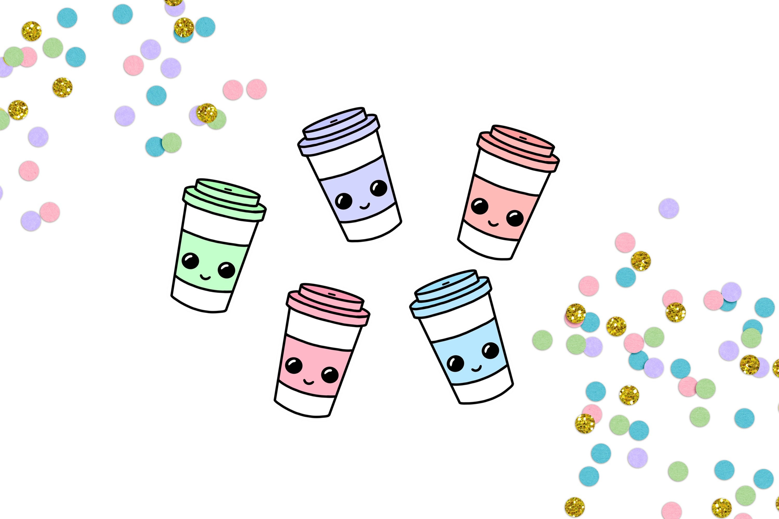 Kawaii Coffee Cup Die Cut Stickers, Coffee Stickers, Vinyl Stickers ...