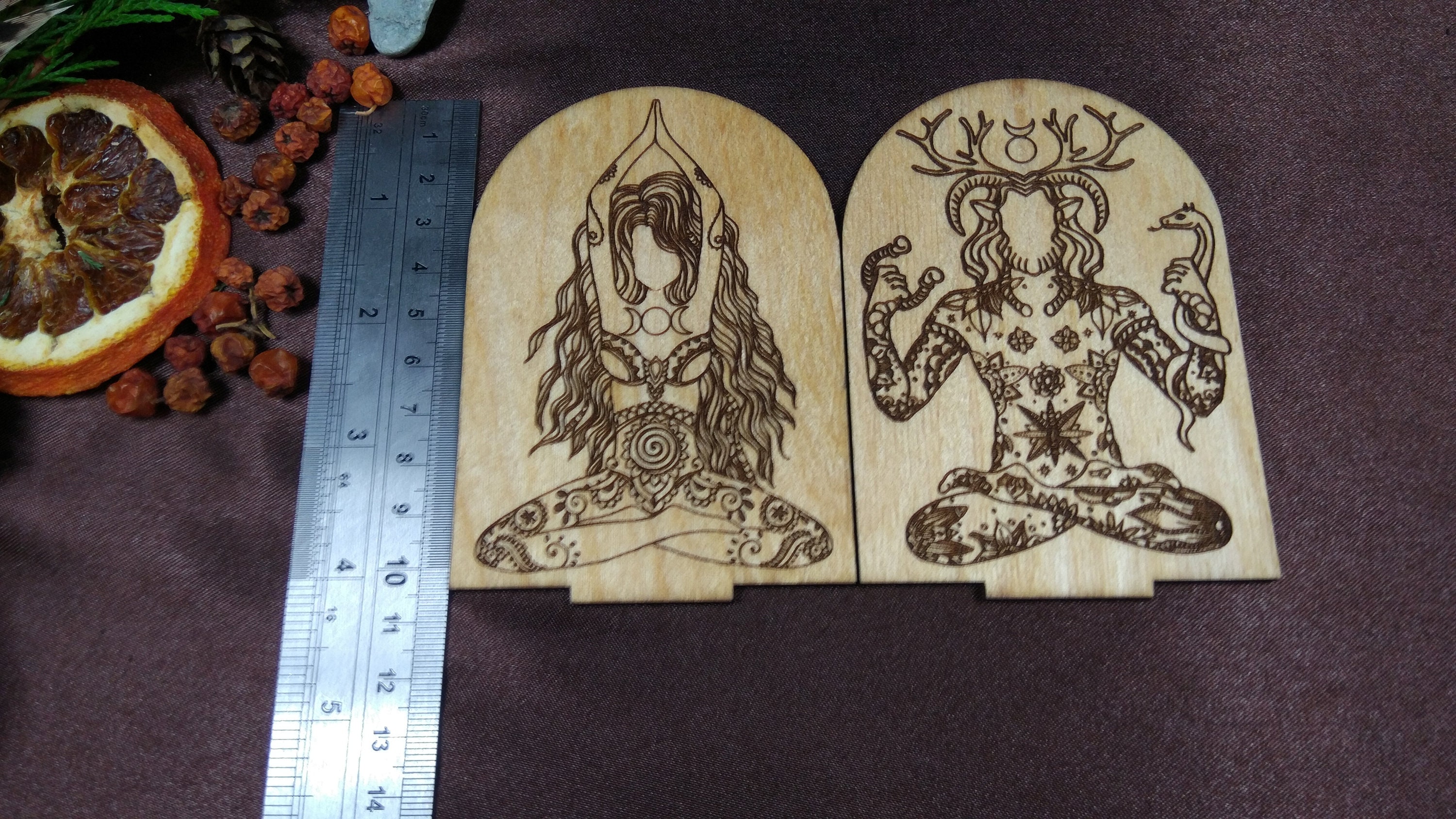Wiccan Goddess and God Wooden Set Triple Moon Goddess And | Etsy