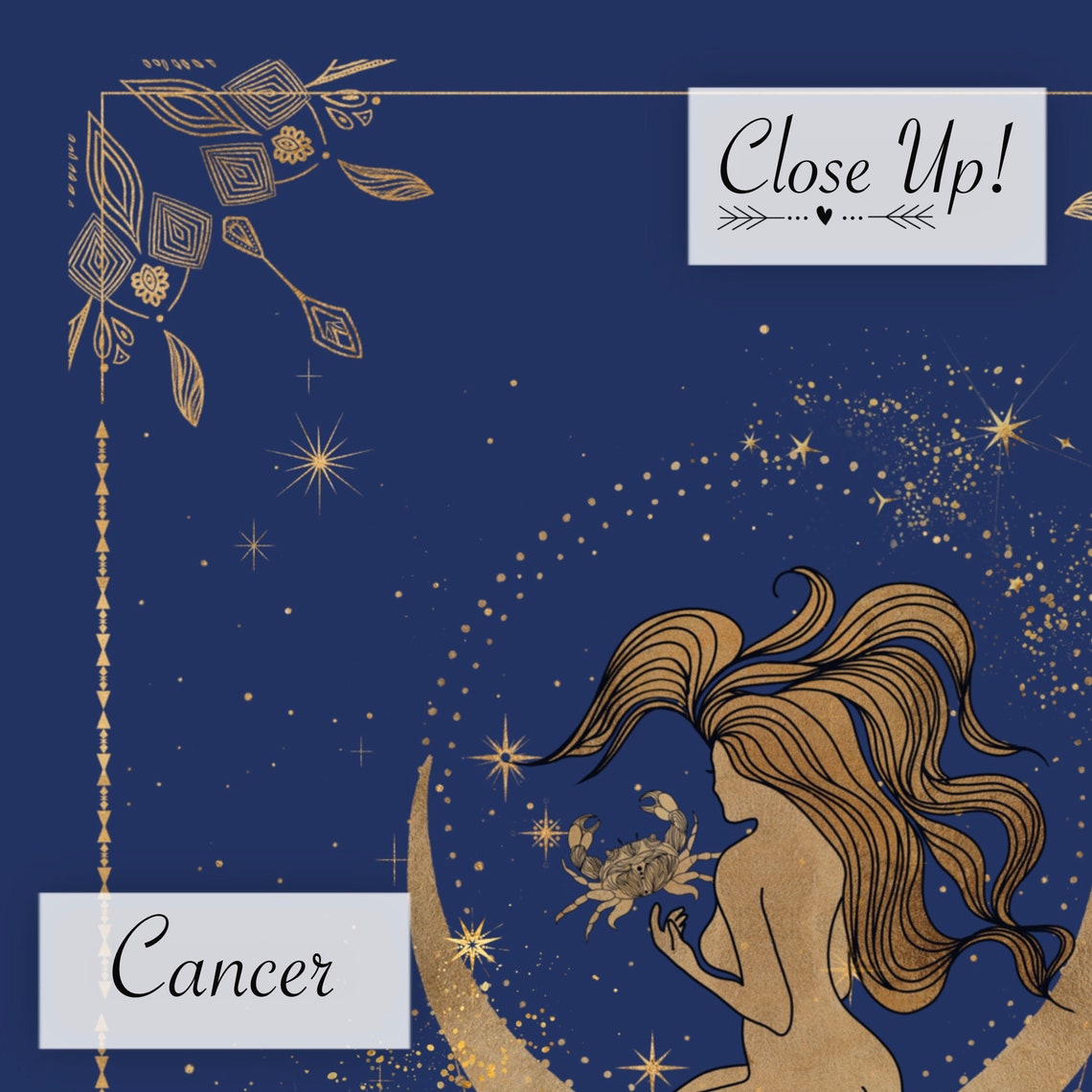 Cancer Zodiac Astrology Wall Art Decor Navy Blue Gold Digital Etsy