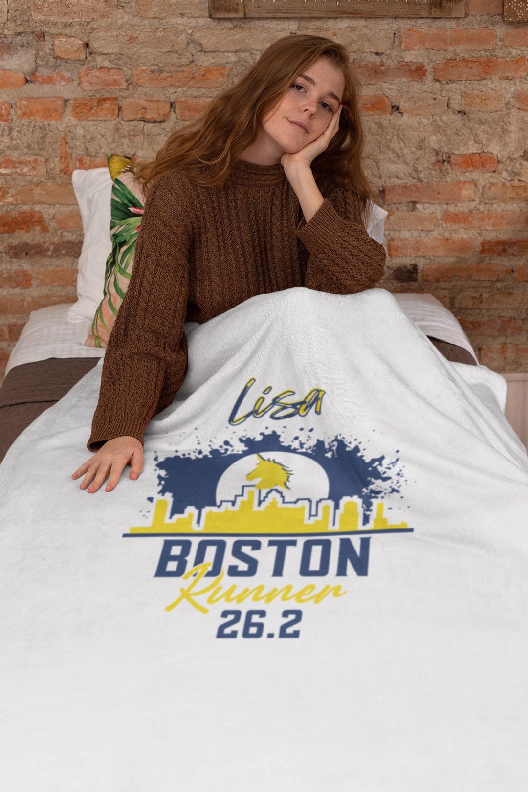 Boston Runner, Velveteen Plush Blanket, Marathon Blanket, 26.2 ...