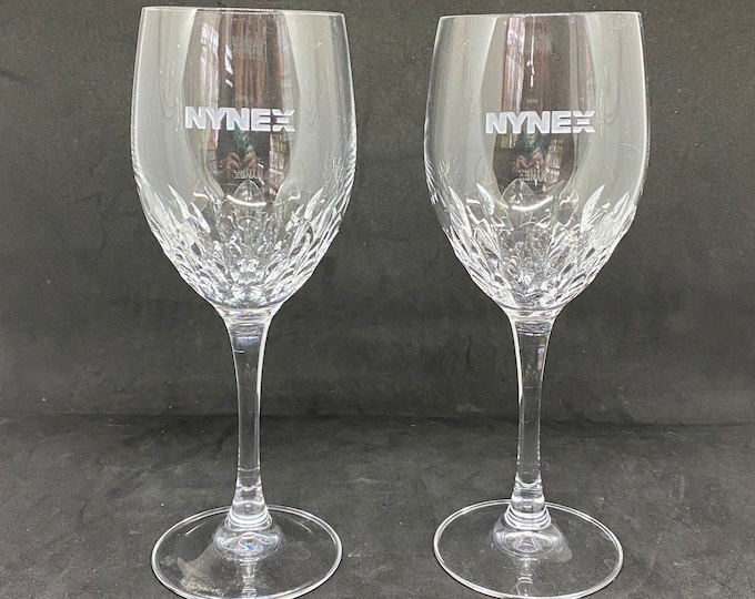 Pair NYNEX Crystal Wine Glasses, Vintage, Deeply Etched Logo, Phone ...