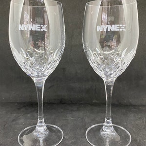 Pair NYNEX Crystal Wine Glasses, Vintage, Deeply Etched Logo, Phone ...