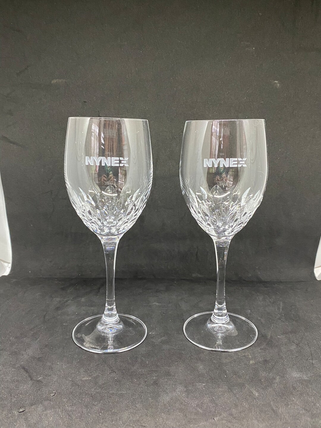 Pair NYNEX Crystal Wine Glasses, Vintage, Deeply Etched Logo, Phone ...