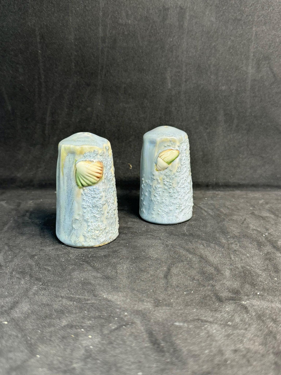 Pair of Vintage Seashell and Sand, Ocean Blue Salt and Pepper Shakers ...
