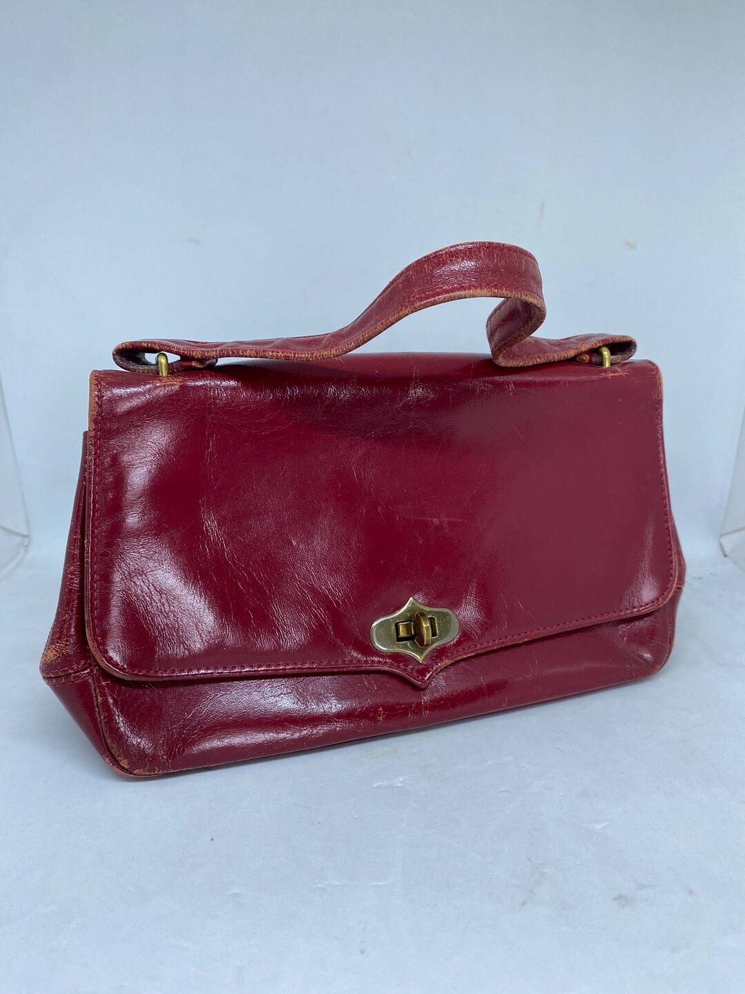 Vintage Quality Red Leather Small Handback With Rulis Stamped Inside ...