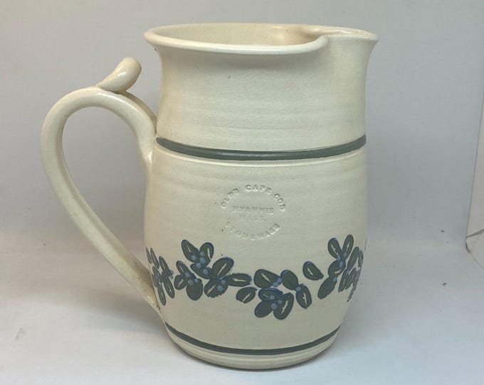 Old Cape Cod Stoneware Pottery Pitcher, Rare Floral Design, 56 Ounces ...