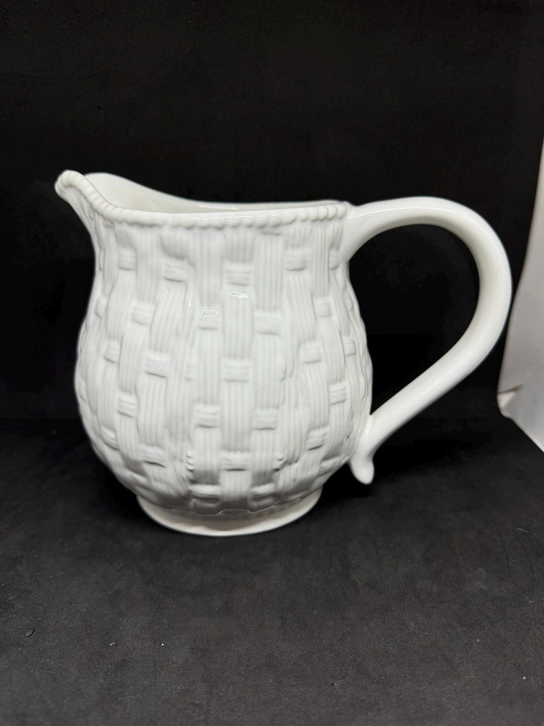 Vintage Neuwirth Majolica Pitcher: White Basketweave Ceramic, 2 Quart ...