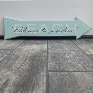 Vintage Welcome to Paradise Beach Sign in Light Teal Blue With Black ...