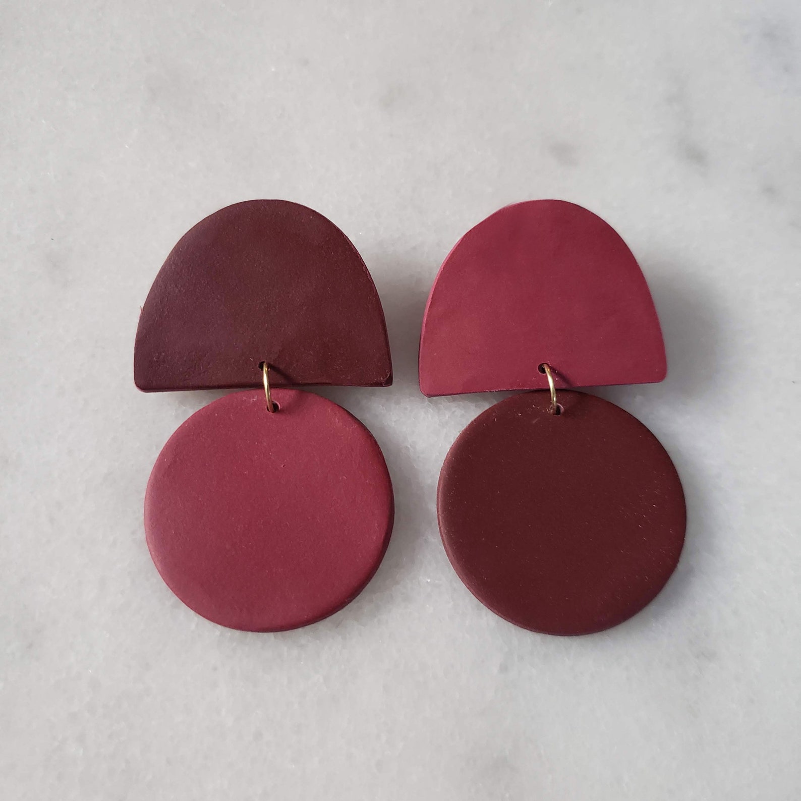Hanging Disc Earrings in Burgundy / Red Statement Earring / | Etsy