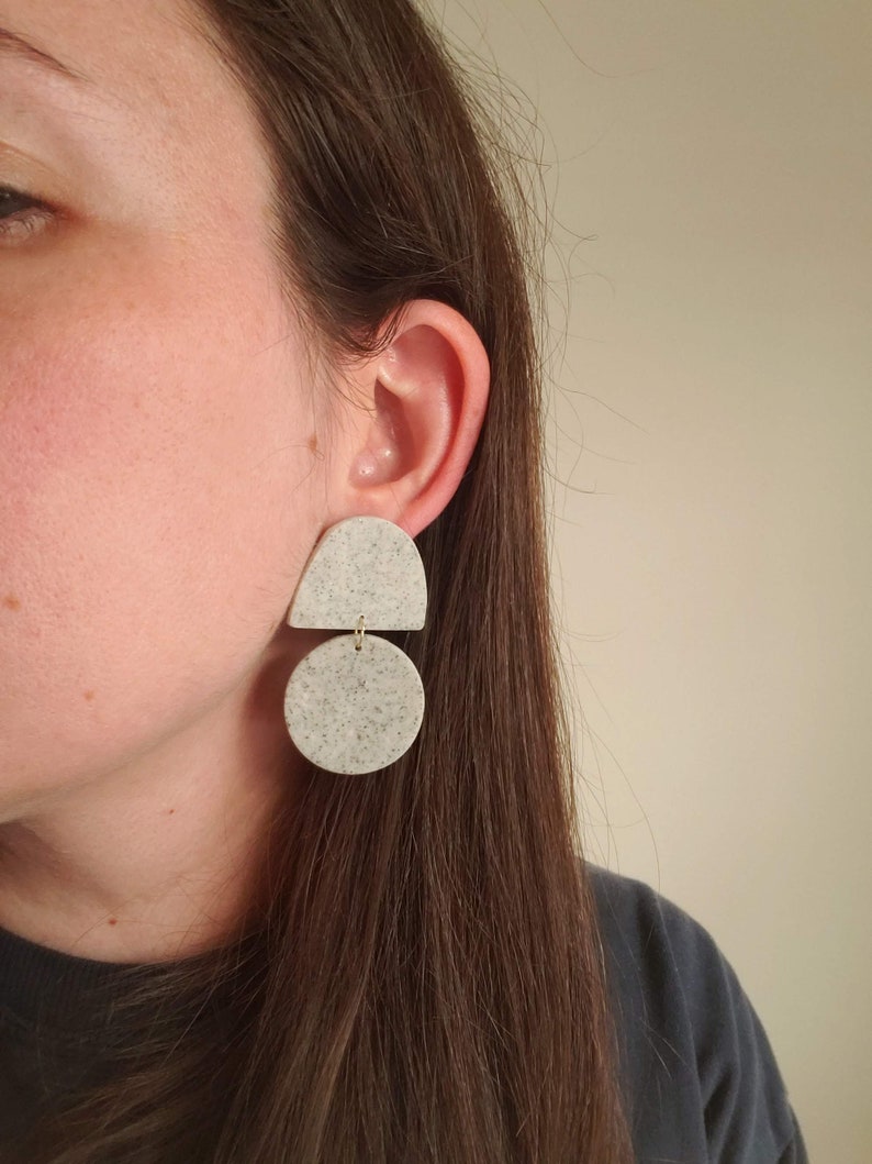 Hanging Disc Earrings in White Granite / Statement Earring / | Etsy