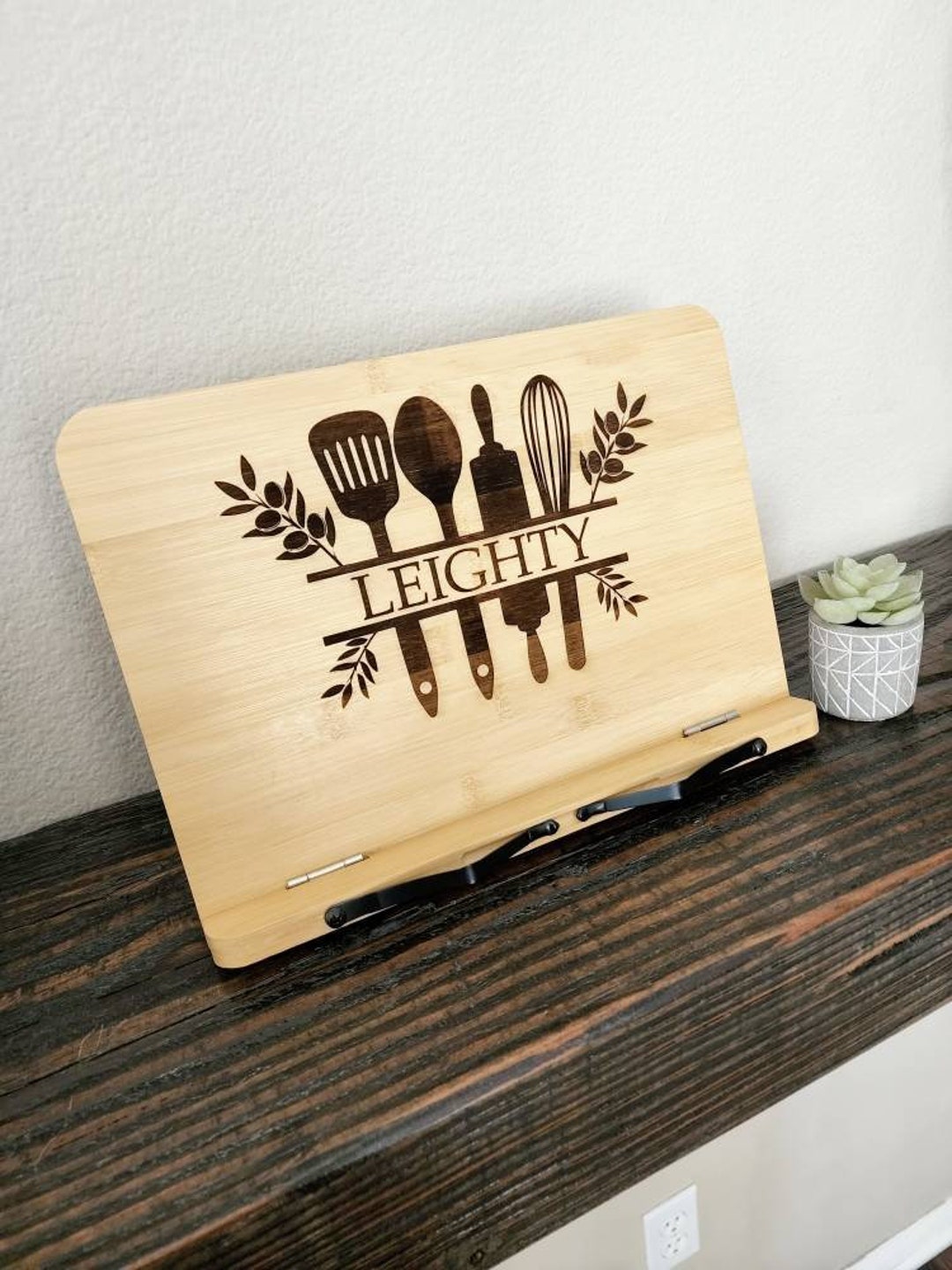 Personalized Book Holder | Cook Book Stand | Custom Engraved Wooden ...