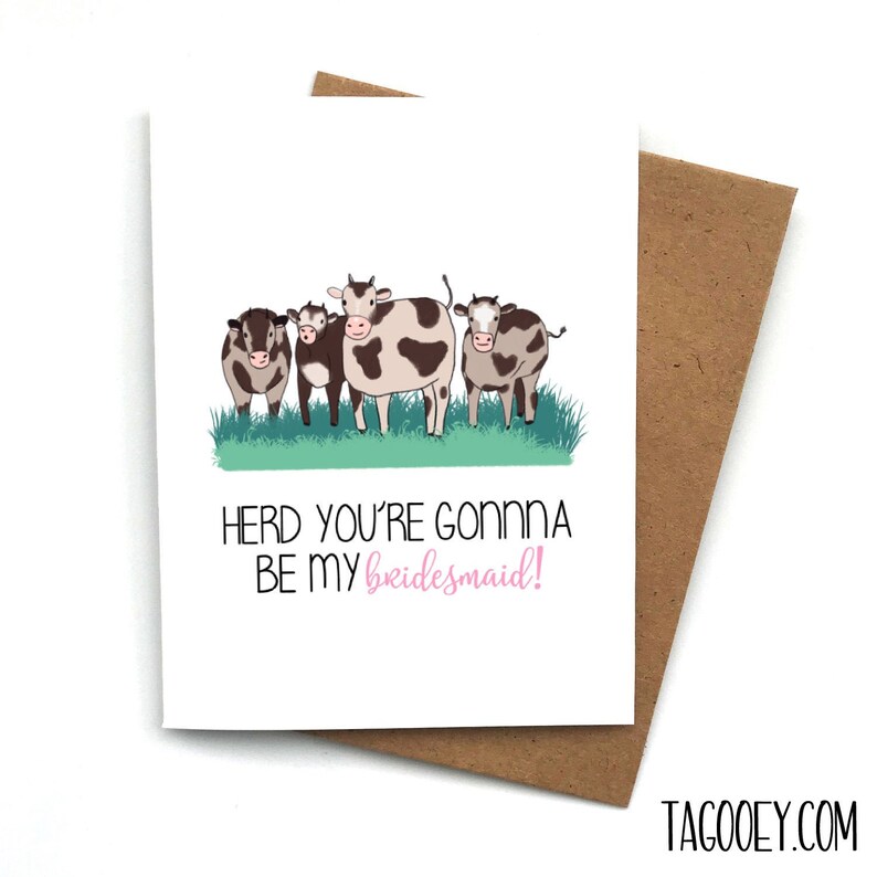 Proposal Card Funny COW HERD Pun Bridesmaid Maid of Honor | Etsy