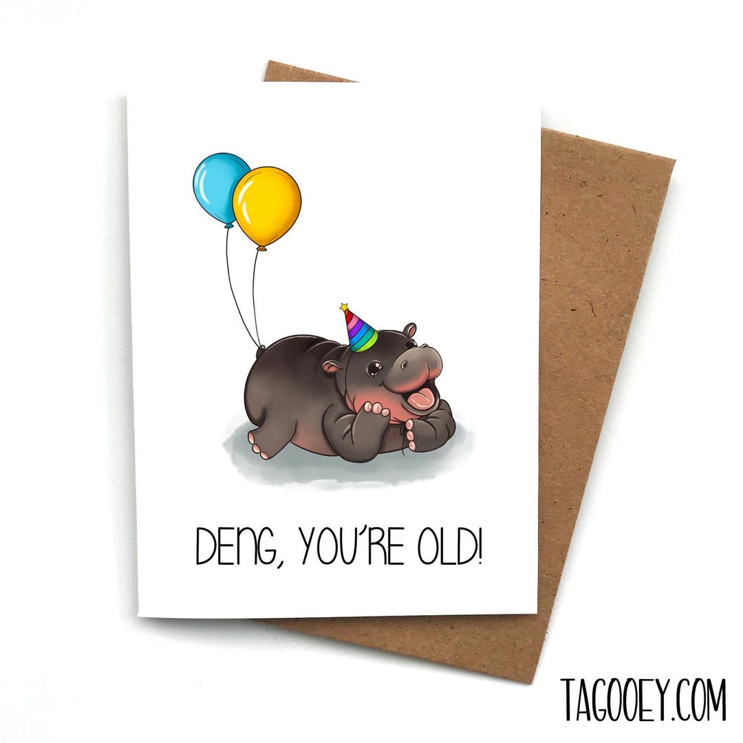 DENG You're OLD, Moo Deng Birthday Card, Birthday Card for Him ...