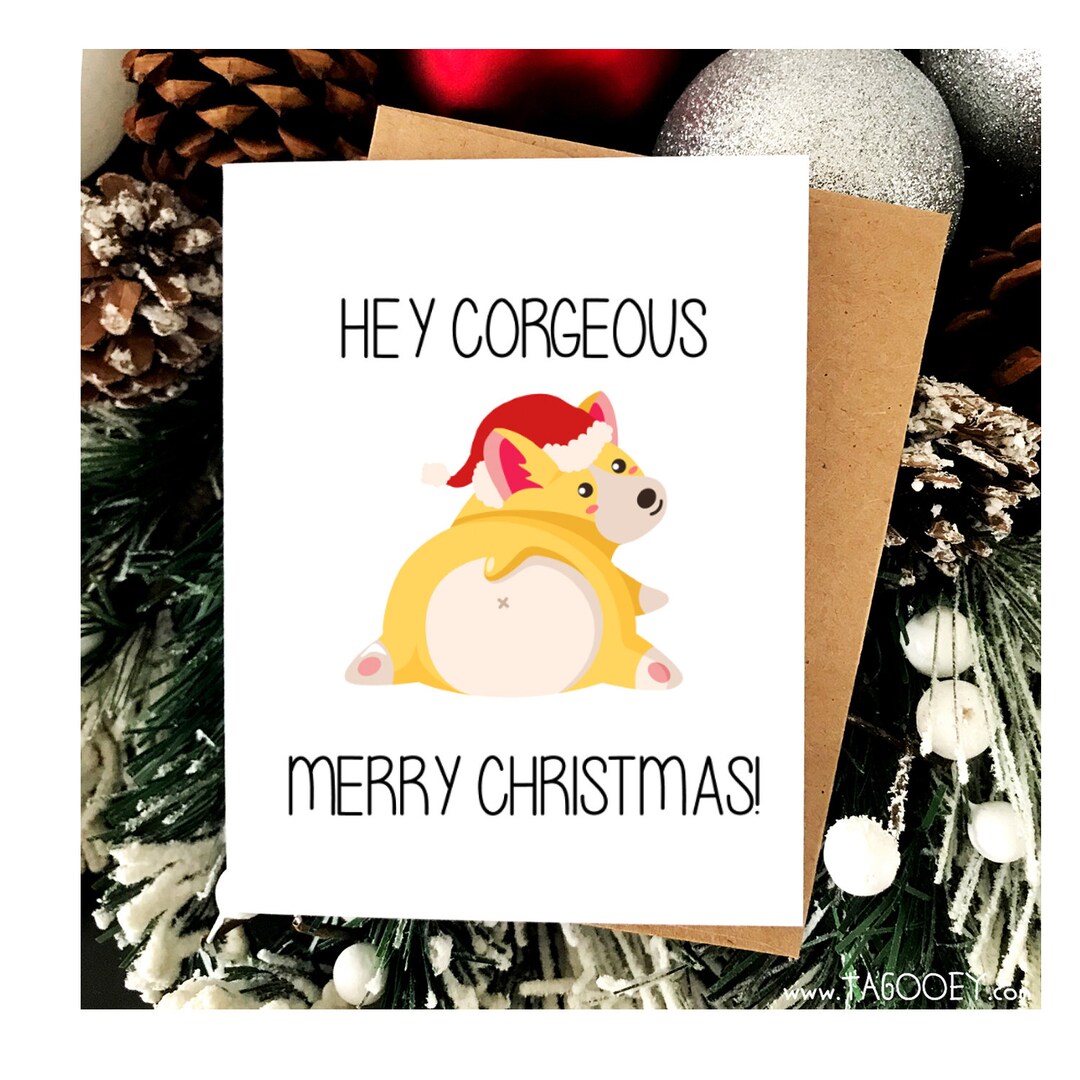 Cute DOG Christmas Card CORGEOUS Kawaii Christmas Card Funny - Etsy