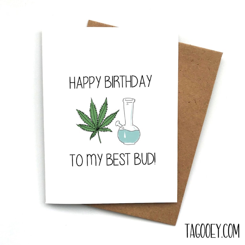 WEED Birthday Card Funny Pun BEST BUD Birthday Greeting for - Etsy