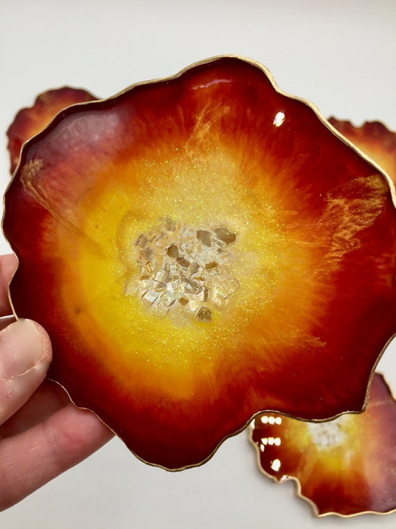 5 Piece Amber Coasters Sunset Coasters Coasters Resin | Etsy