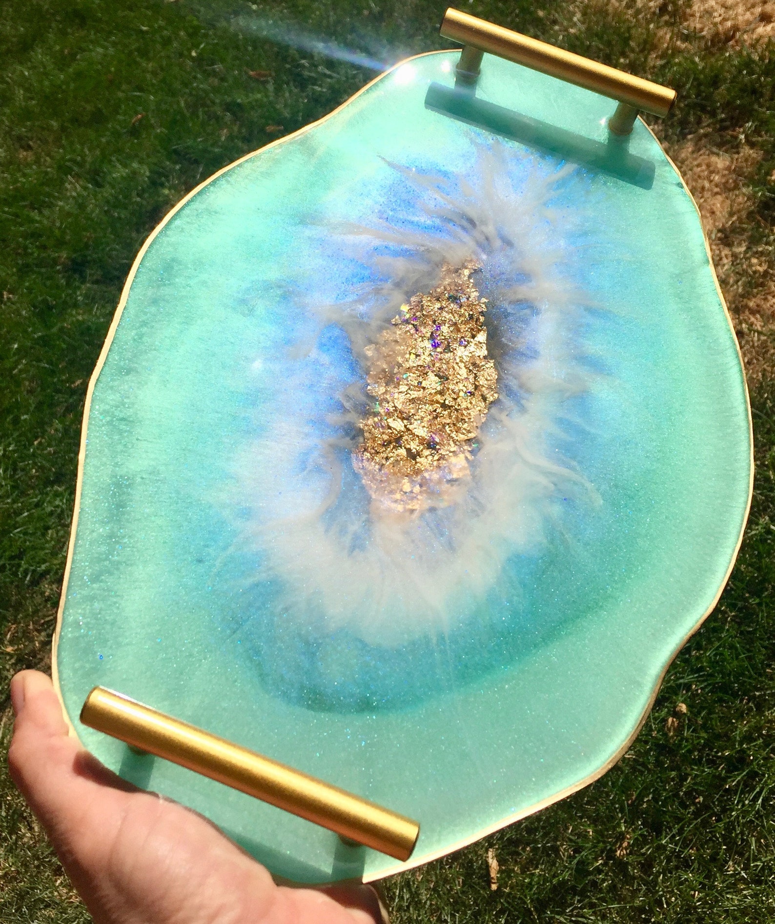 custom-vanity-tray-with-matching-coasters-beauty-tray-geode-etsy