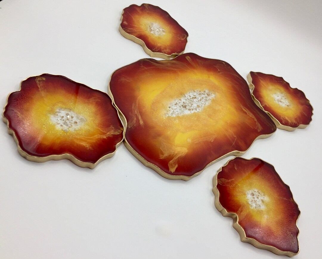 5 Piece Amber Coasters Sunset Coasters Coasters Resin - Etsy