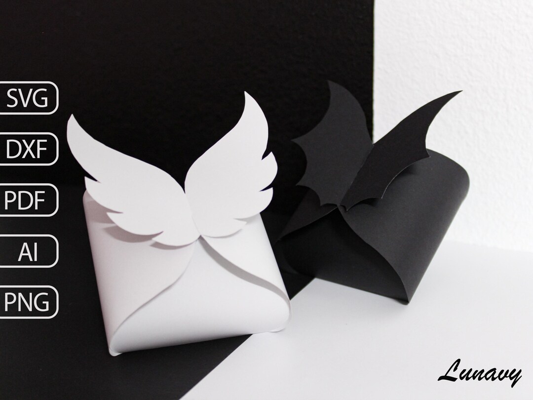 Angel & Devil Wings Favor Boxes, Halloween’s Couple Treat Box SVG ...