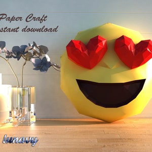 DIY Heart Eyes Smiling Face Emoji Model Papercraft Template. 3D Emoji ...