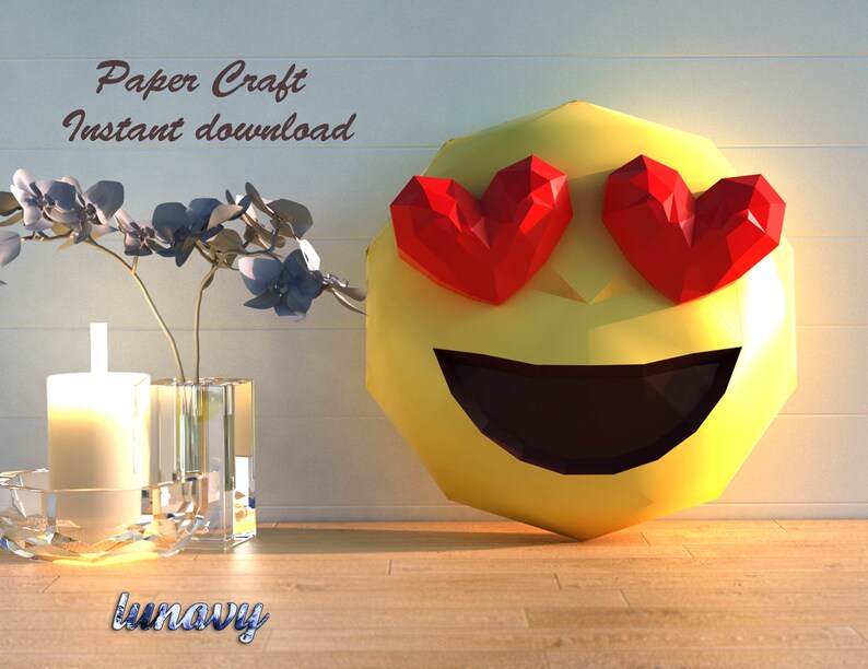 DIY Heart Eyes Smiling Face Emoji Model Papercraft Template. 3D Emoji ...