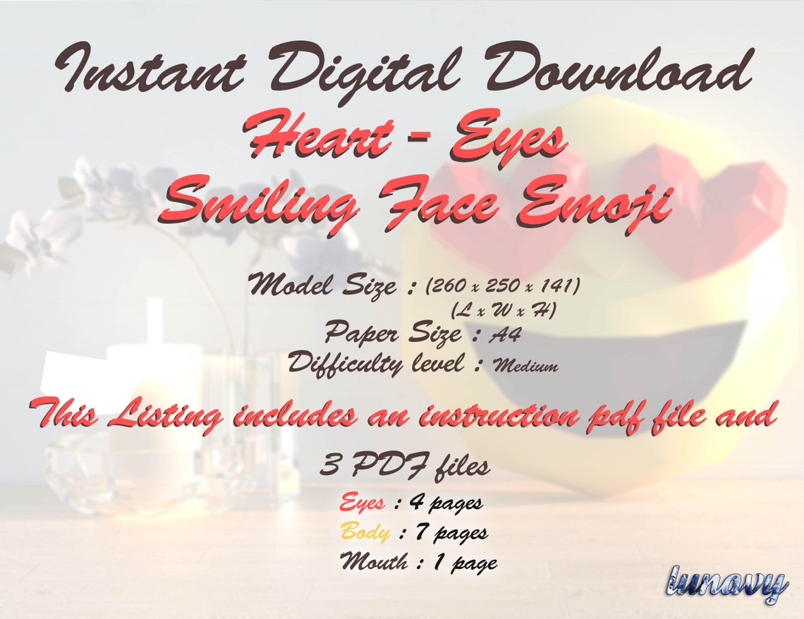 DIY Heart Eyes Smiling Face Emoji Model Papercraft Template. 3D Emoji ...