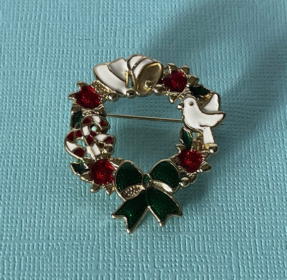 Vintage wreath brooch, dove wreath pin, Christmas wre… - Gem