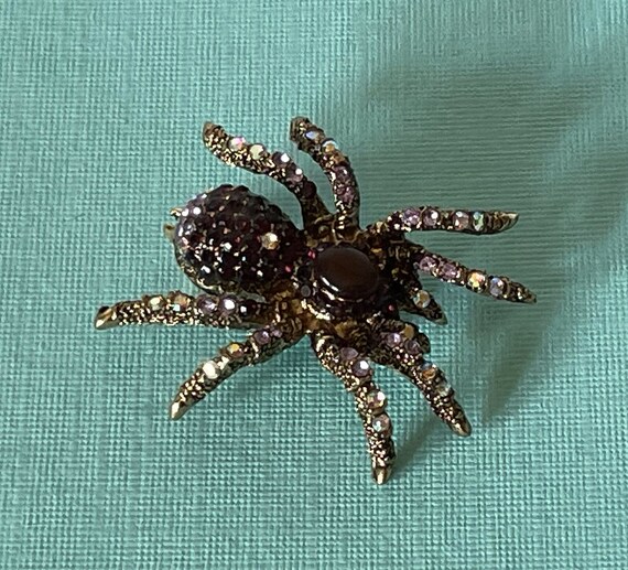 Purple rhinestone spider brooch, spider jewelry, spid… - Gem