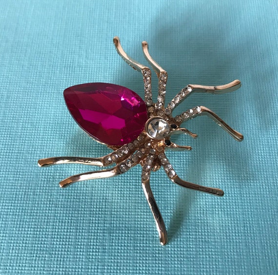 pink rhinestone spider pin - Gem