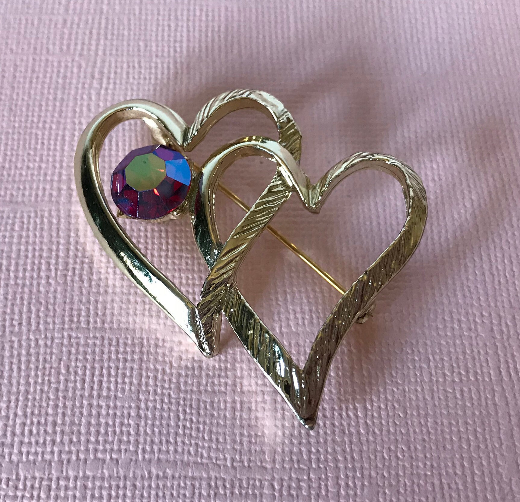 Broche de corazón vintage, broche de doble corazón, joyería de corazón ...