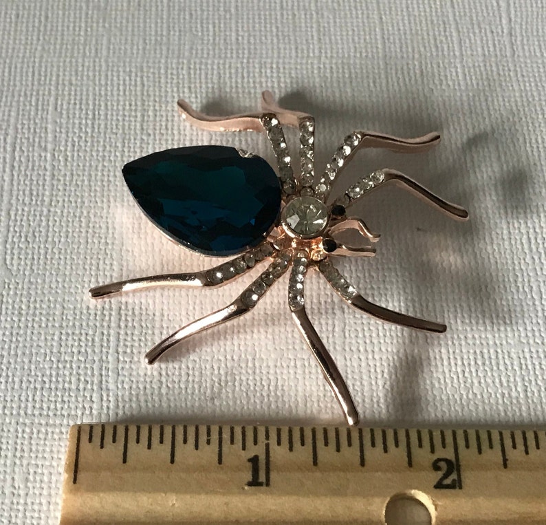 Blue rhinestone spider pin spider brooch Halloween spider | Etsy
