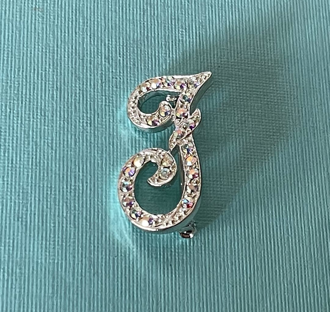 Broche vintage lettre F, lettre F en strass, épingle lettre J, broche ...