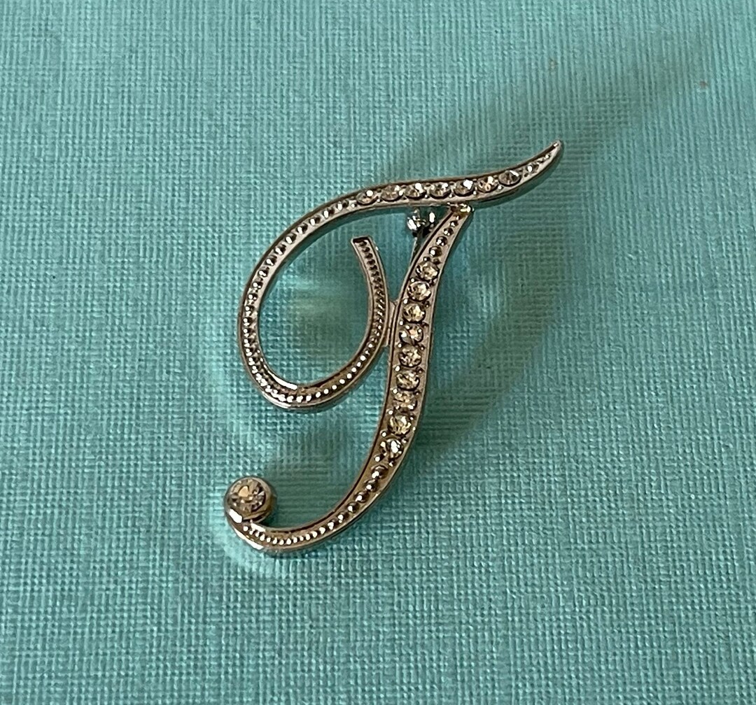 Vintage Letter T Brooch, Silver Letter T Rhinestone J Pin, Rhinestone T Brooch Letter T Jewelry ...