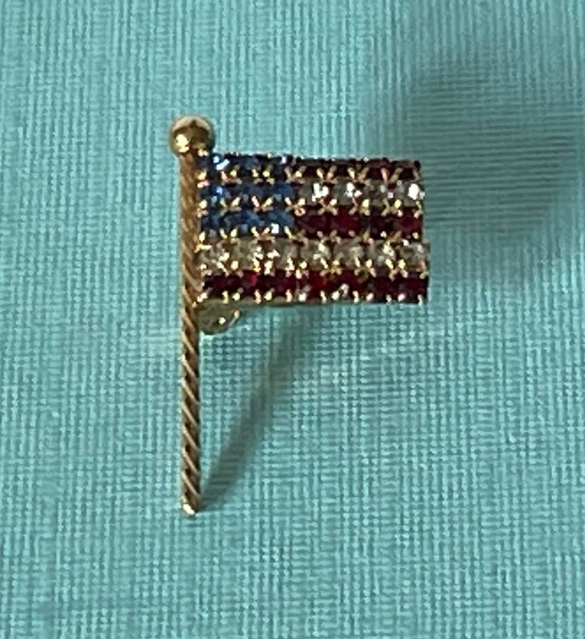 Vintage American Flag Brooch, USA Flag Pin, Rhinestone Flag Pin ...