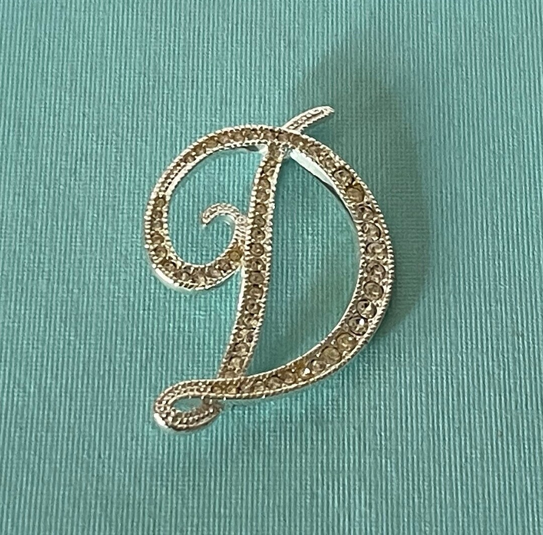 Large Vintage Letter D Brooch, Silver Letter D Pin, Rhinestone Letter D ...