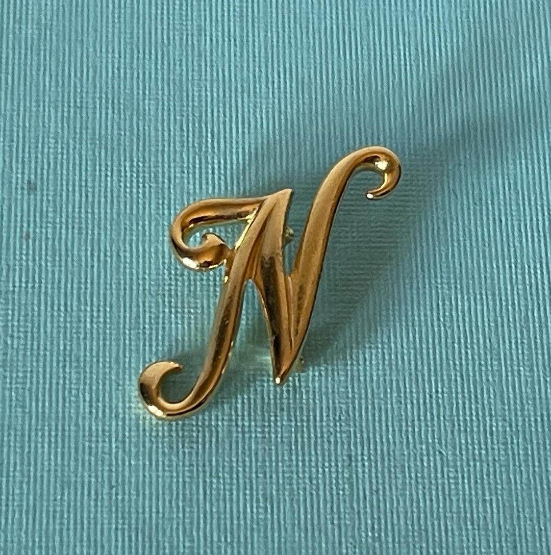Vintage Letter N Brooch, Letter N Brooch, Gold Letter N, Letter N ...
