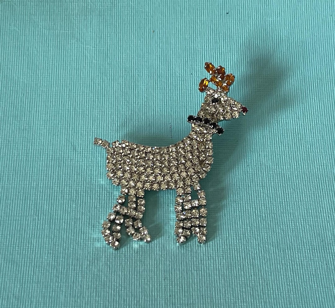 Large Vintage Reindeer Brooch, Rhinestone Reindeer Pin, Christmas ...