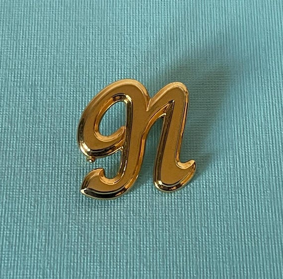 Vintage letter N brooch, letter n pin, letter n vinta… - Gem