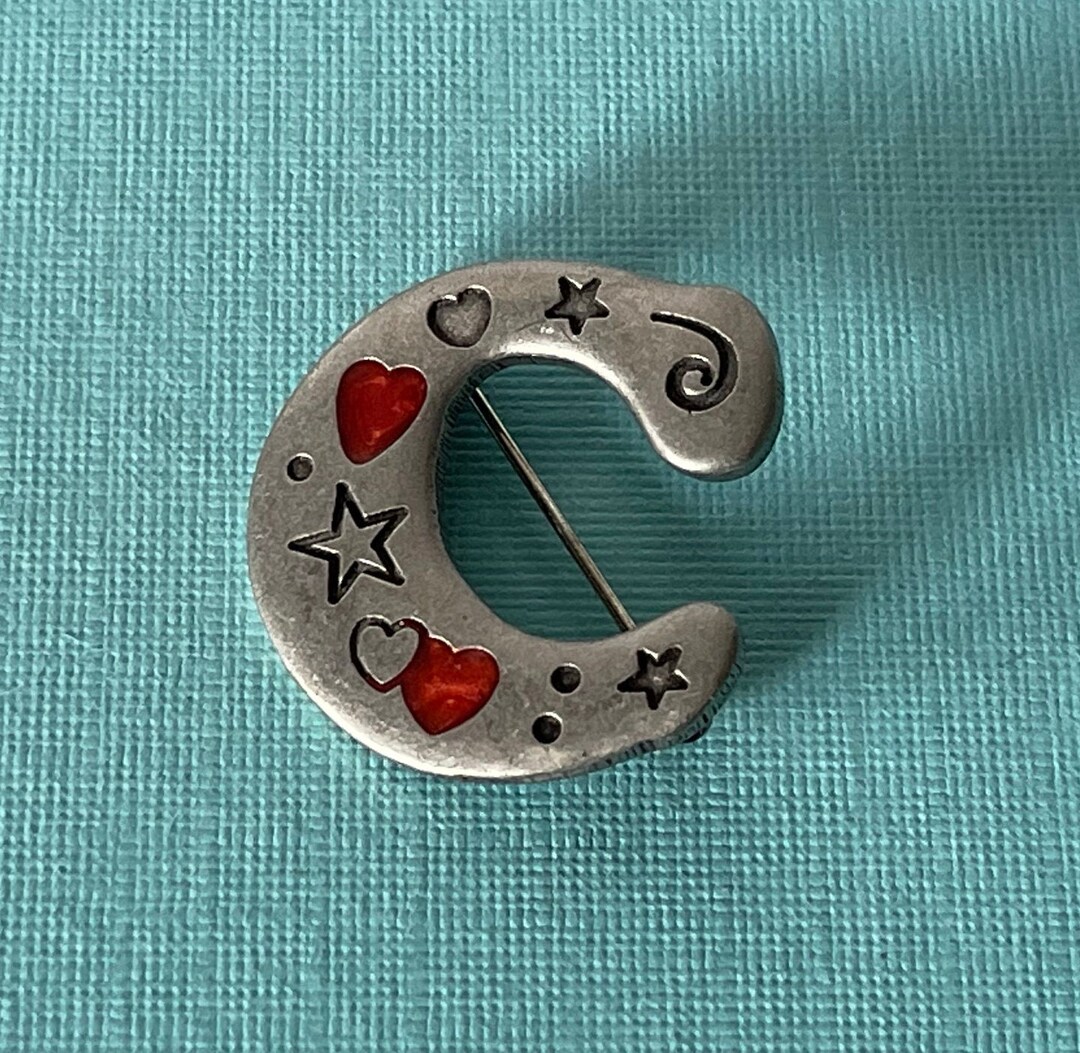 Vintage Letter C Brooch, Pewter Letter C Pin, Letter C Jewelry, Silver ...