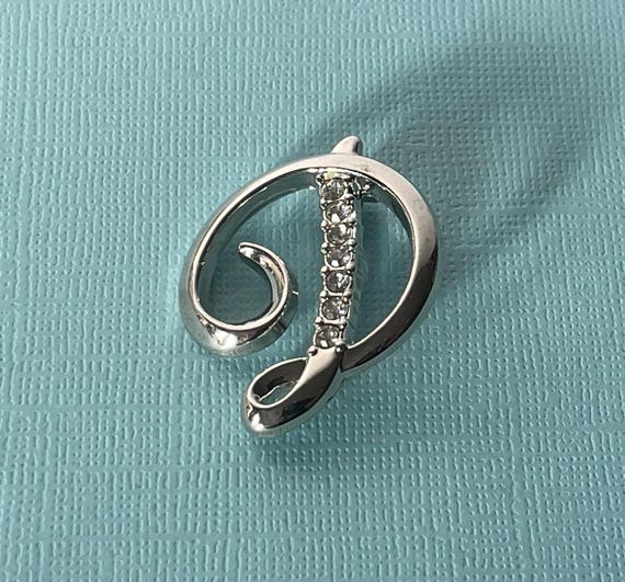 Vintage letter D brooch, rhinestone letter D pin, sil… - Gem