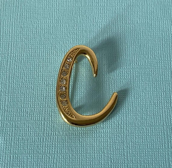 Vintage letter C brooch, rhinestone letter c pin, let… - Gem