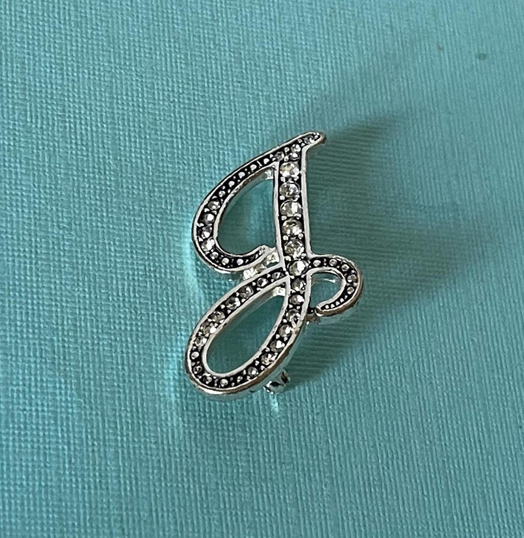 Vintage Letter J Brooch, Rhinestone Letter J Pin, Silver Letter J Pin ...