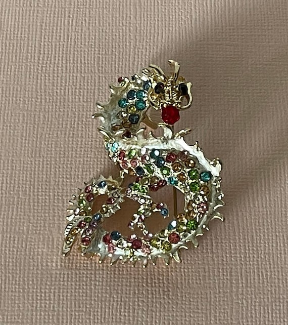Rhinestone dragon brooch, Chinese dragon pin, lucky d… - Gem