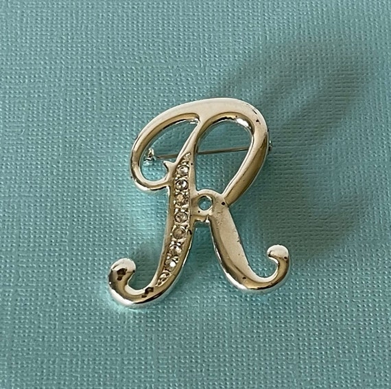 Vintage letter R brooch, silver letter r pin, letter … - Gem